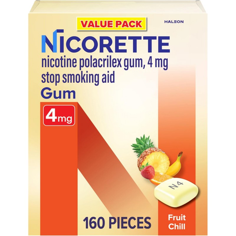 Nicorette Nicotine Gum Fruit Chill 4 Milligram Stop Smoking Aid 160 ...
